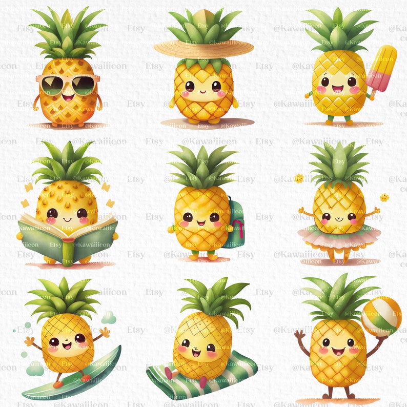 Pineapple Clipart Cute Pineapple PNG Summer Fruit Art - Etsy