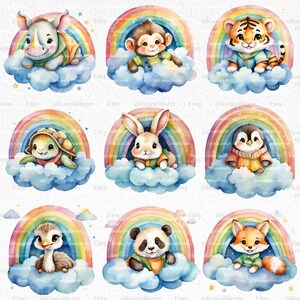 Rainbow Animal Clipart Cute Animal PNG Watercolor Animal - Etsy