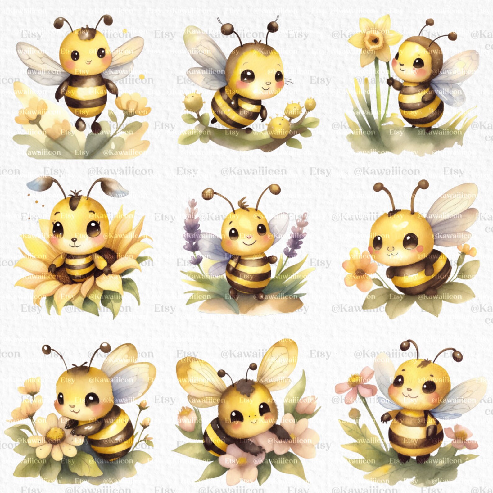 Watercolor Cute Bee Bee Clipart PNG Bee and Flower - Etsy