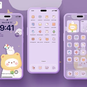 75 Cute Purple Bear App Icons iPhone Theme Ios Icon Pack - Etsy