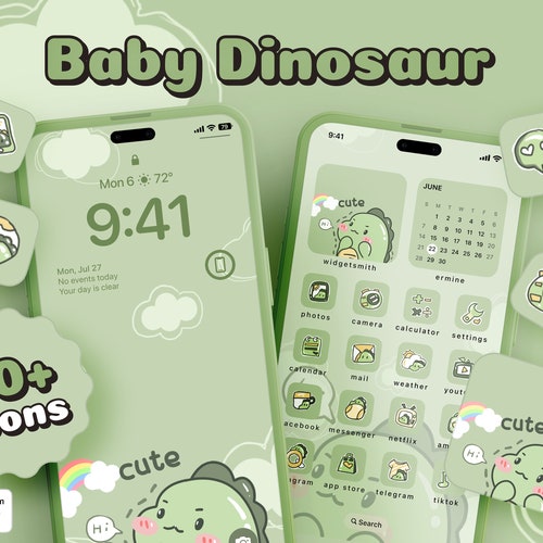 55 Green Baby Dinosaur Ios Icons Pack Iphone Theme Kawaii - Etsy