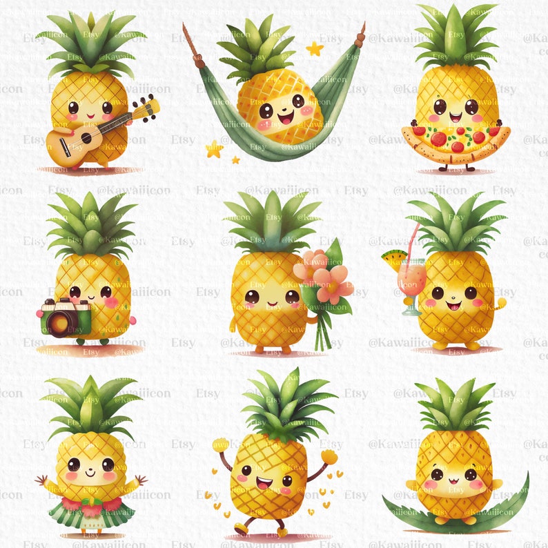 Pineapple Clipart Cute Pineapple PNG Summer Fruit Art - Etsy