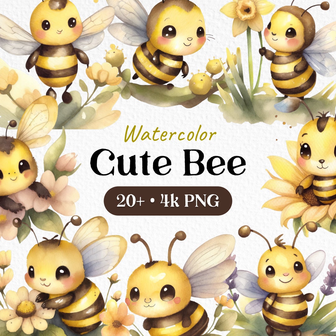 Watercolor Cute Bee Bee Clipart PNG Bee and Flower - Etsy