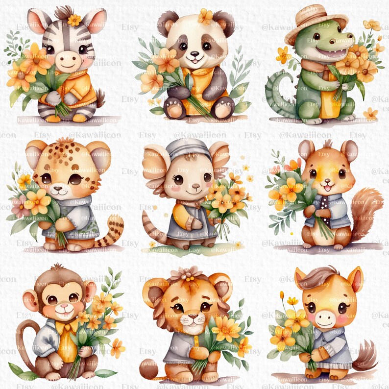 Cute Animal Clipart, Watercolor Baby Animals PNG, Hand-painted ...