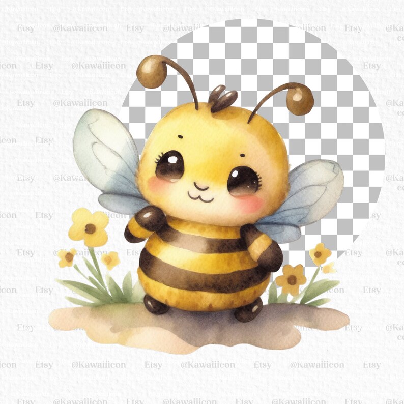 Watercolor Cute Bee Bee Clipart PNG Bee and Flower - Etsy