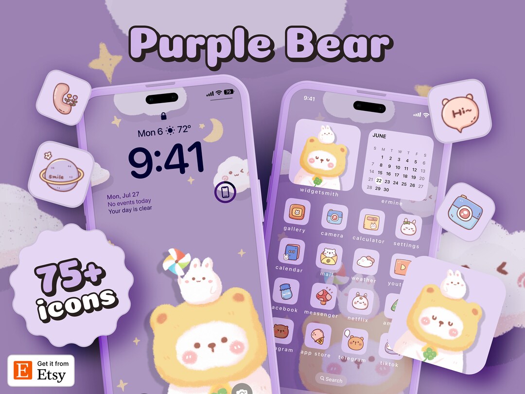 75 Cute Purple Bear App Icons Iphone Theme Ios Icon Pack - Etsy
