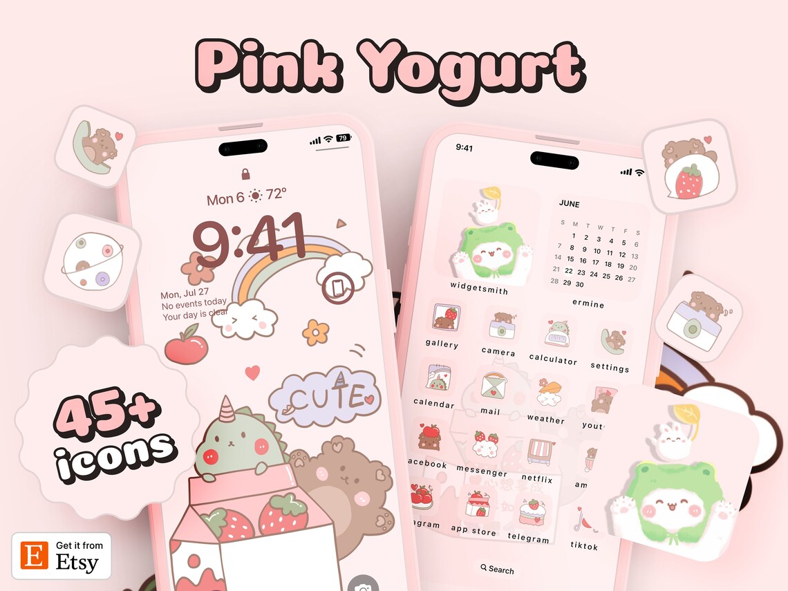 45 Cute Pink Yogurt App Icons Iphone Theme Ios Icon Pack - Etsy