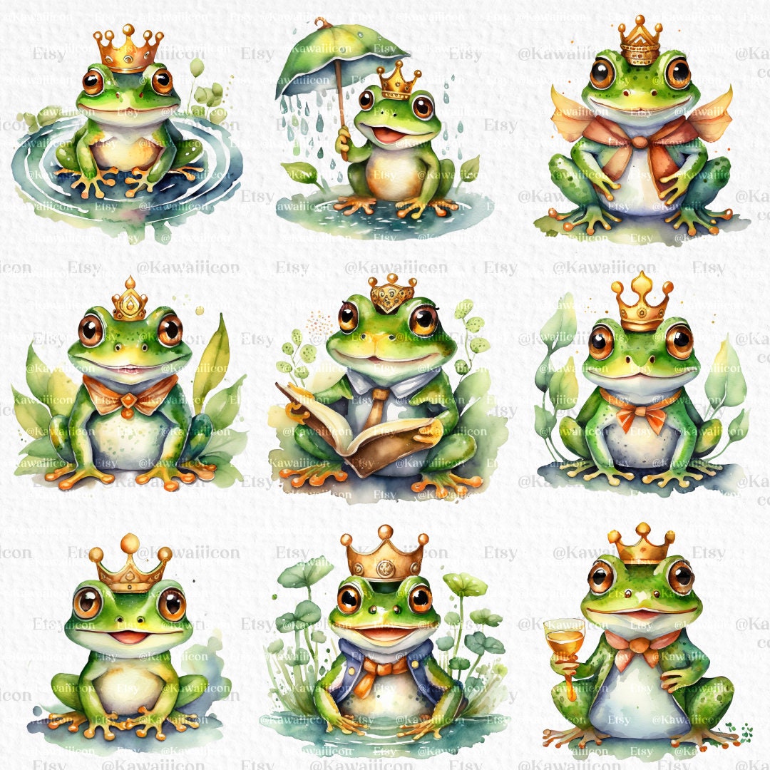 Frog Prince Clipart Watercolor Frog Frog PNG Frog Bundle - Etsy