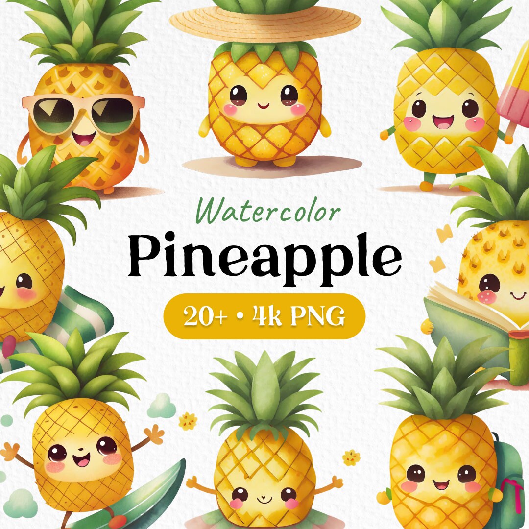 Pineapple Clipart Cute Pineapple PNG Summer Fruit Art - Etsy
