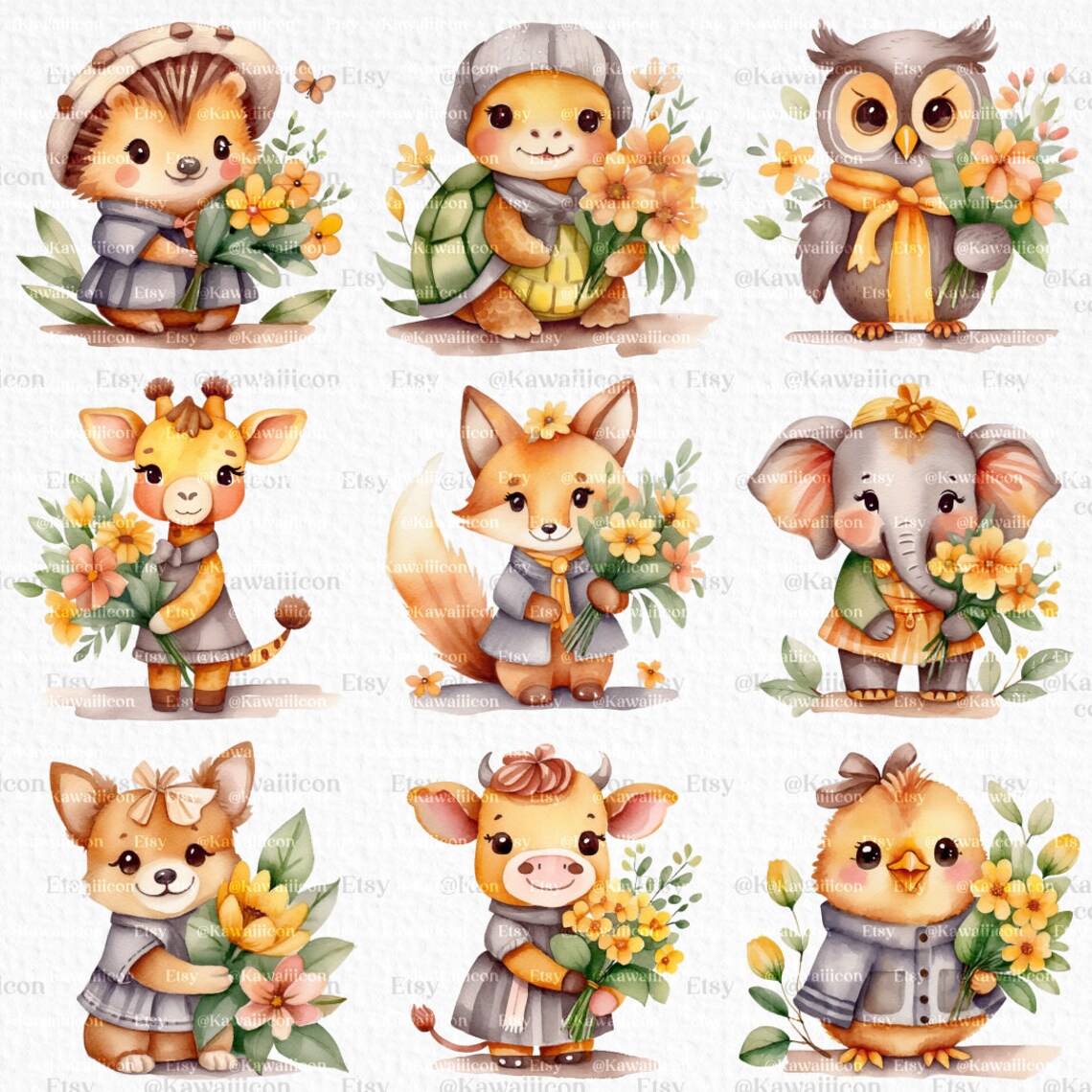 Cute Animal Clipart, Watercolor Baby Animals PNG, Hand-painted ...