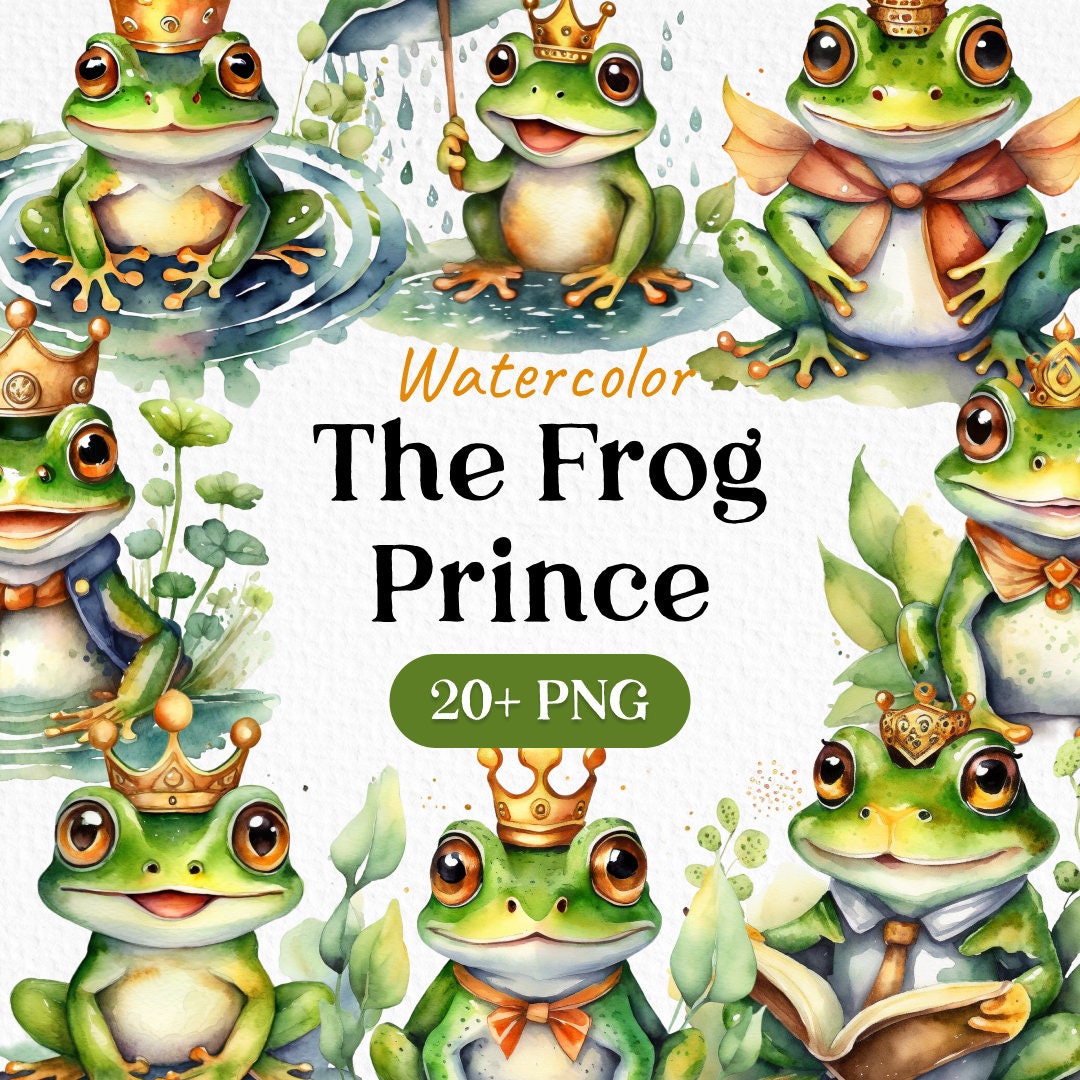 Frog Prince Clipart Watercolor Frog Frog PNG Frog Bundle - Etsy