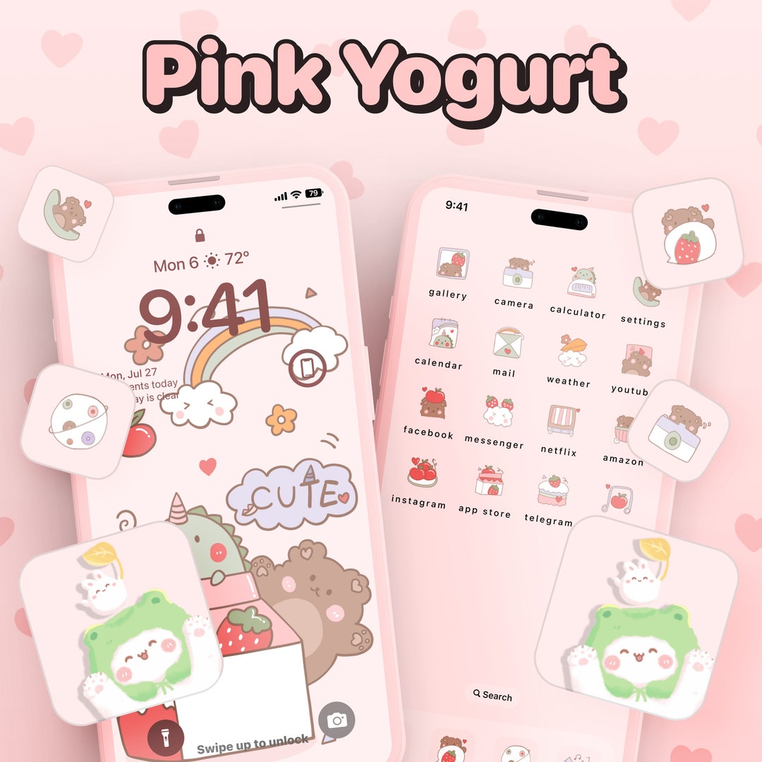 45 Cute Pink Yogurt App Icons iPhone Theme Ios Icon Pack - Etsy