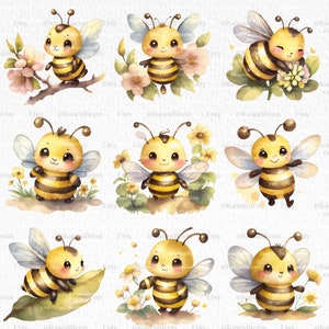 Watercolor Cute Bee Bee Clipart PNG Bee and Flower - Etsy