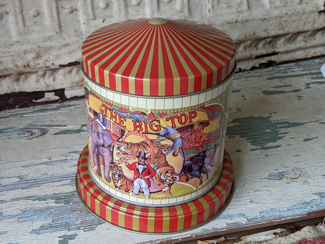 Vintage Giftco Revolving Big Top Circus Tin Container Awesome Decor Fun ...