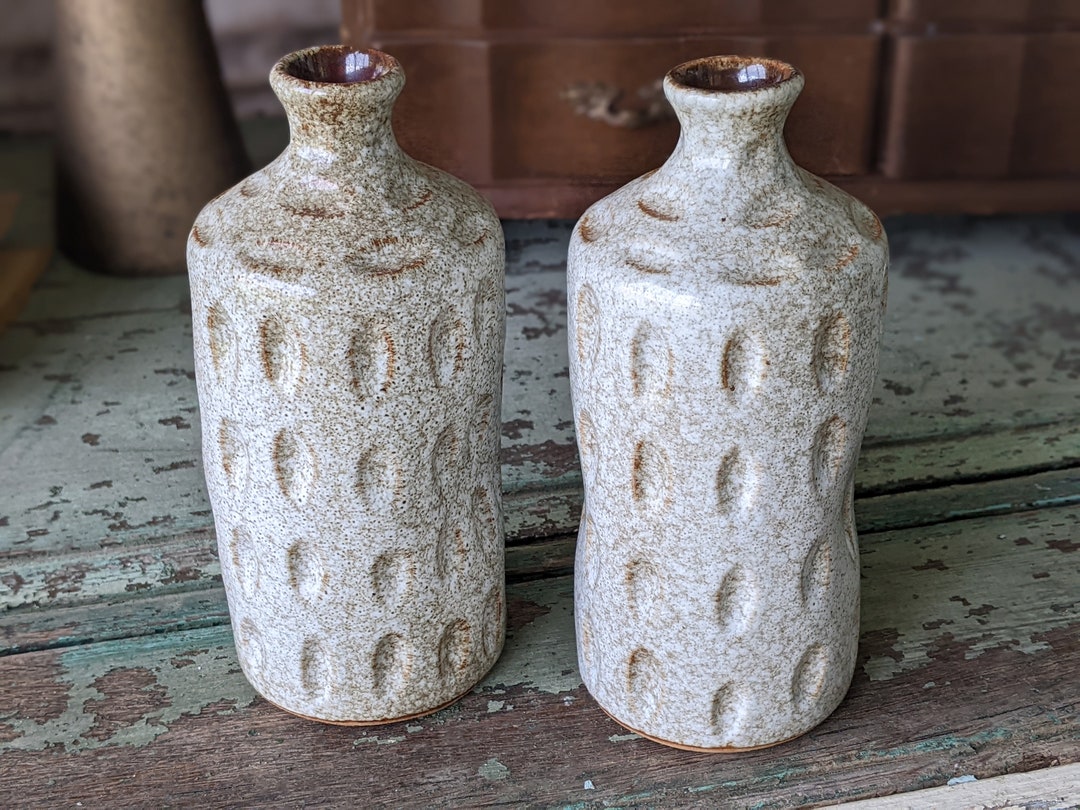 Vintage MCM Stoneware Vases Glazed Pottery Matching Set of 2 Handmade ...