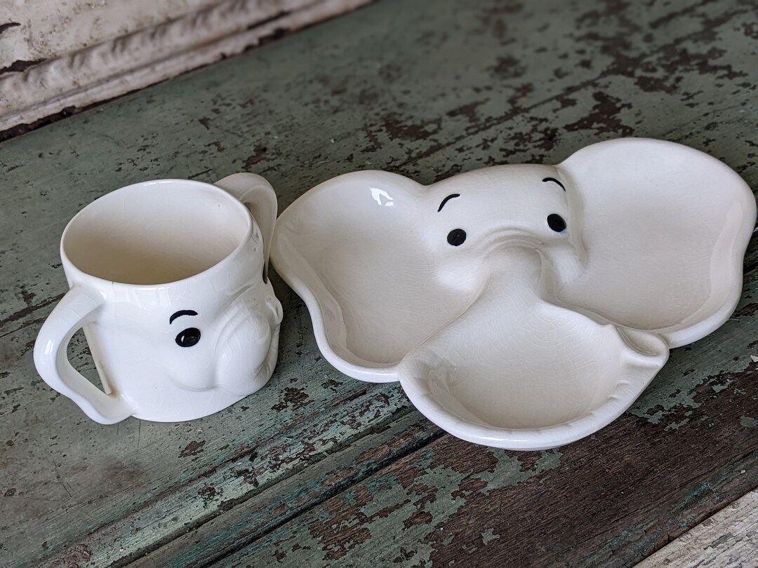 1966 Holland Mold Elephant Child's Plate With Cup Ceramic Kitschy Cute ...
