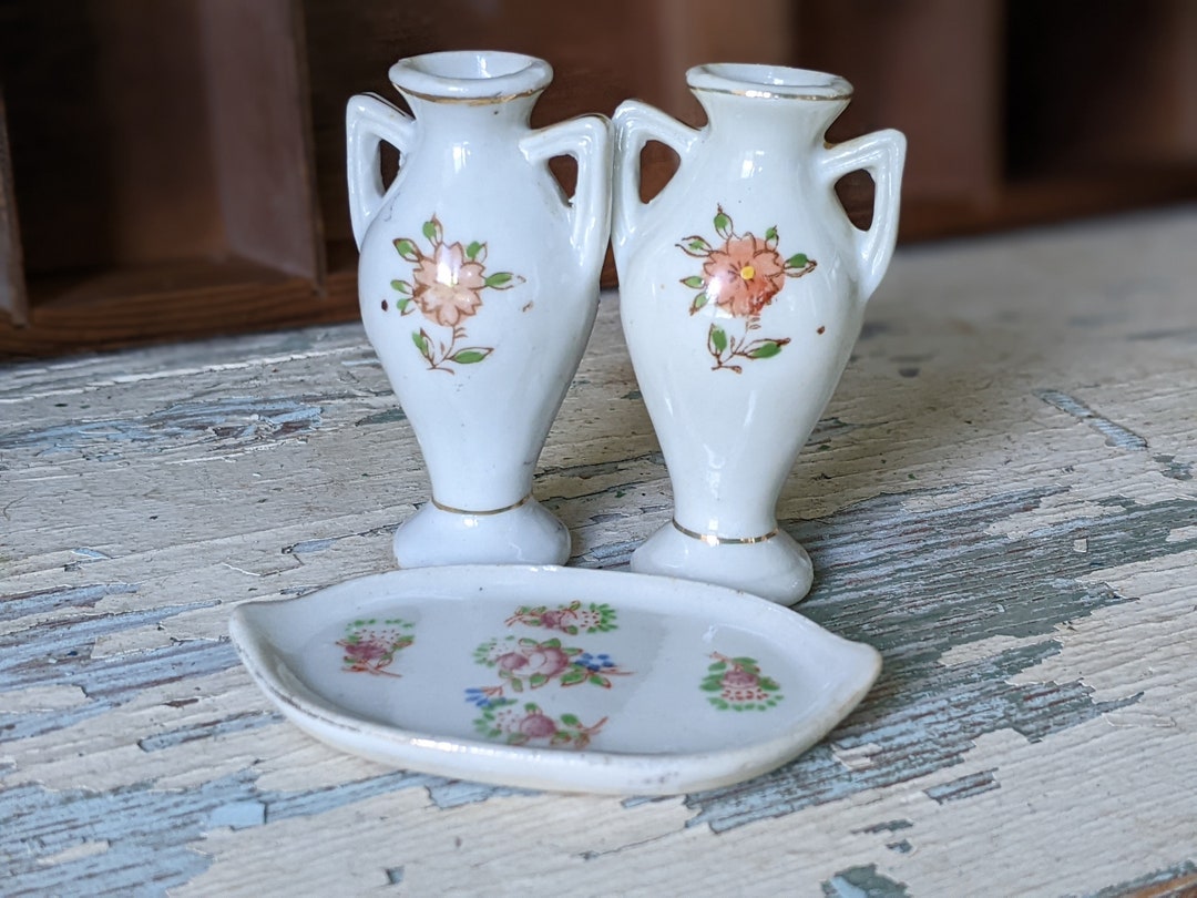 1940s PICO Miniature Dollhouse Tray & Twin Bud Vases Occupied Japan ...