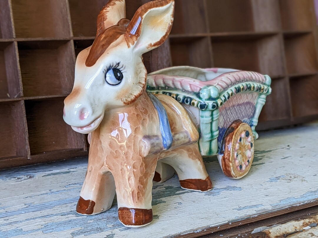 1960s Ucagco Donkey & Cart Planter Handpainted Made in Japan !! Joyful ...