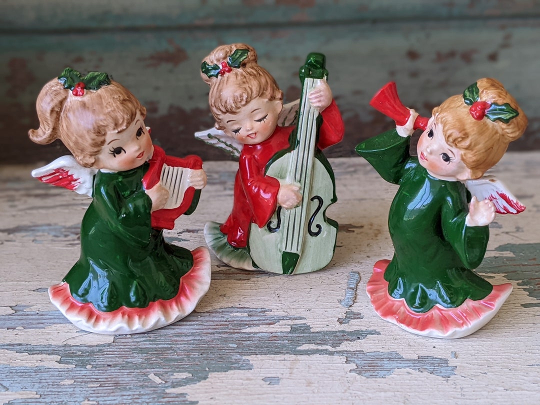 1950s !! Rare Condition !! Lefton Christmas Angels Musical Instruments ...