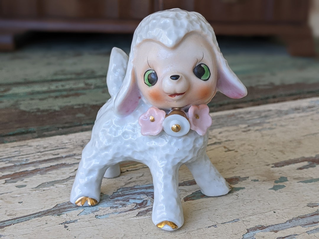 1950s Porcelain Lamb Figurine: Japan Floral Bell, Vintage Collectible ...