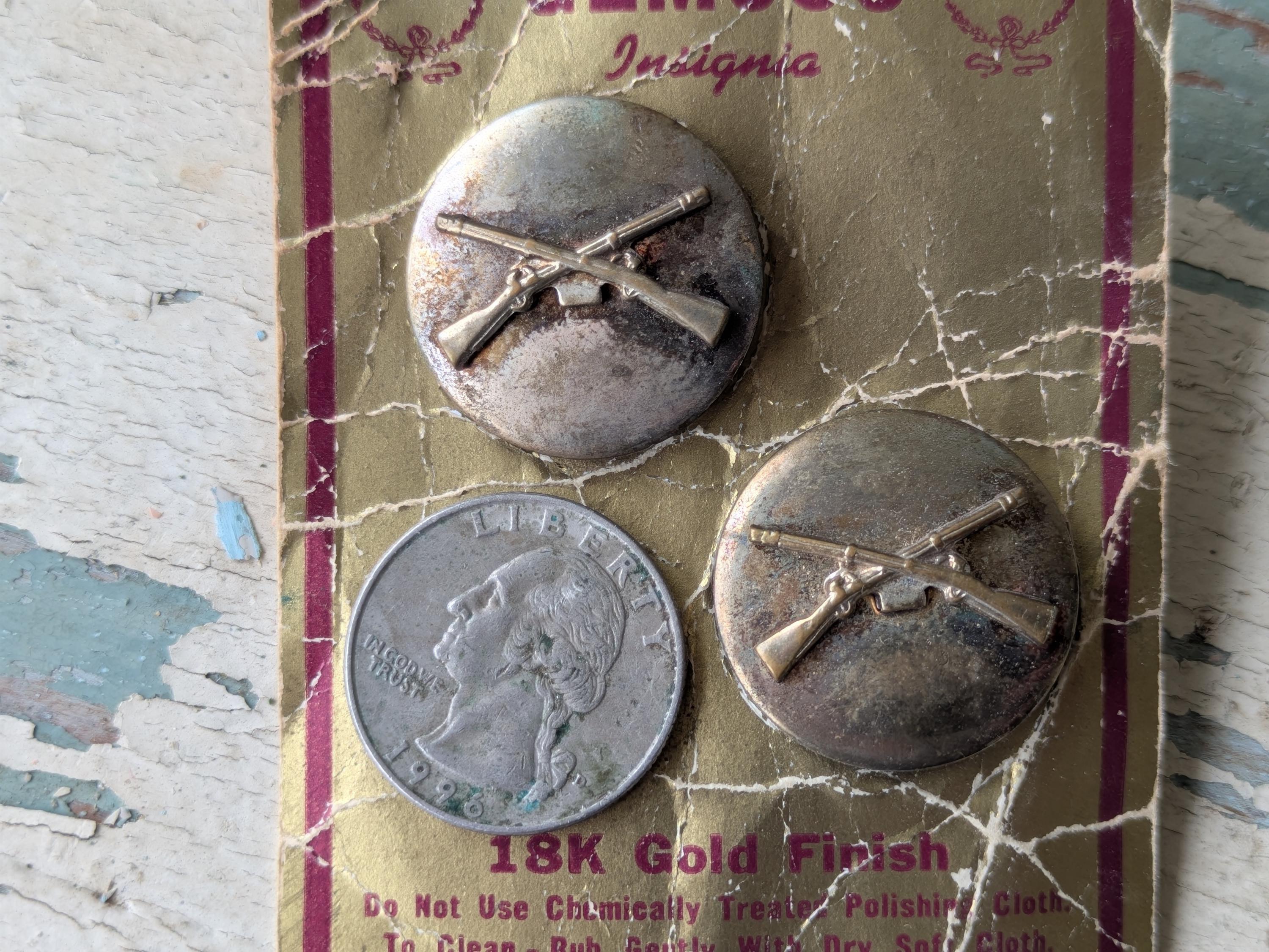 1940's Original Army Infantry Collar Discs by Gemsco - 18K Gold Finish ...