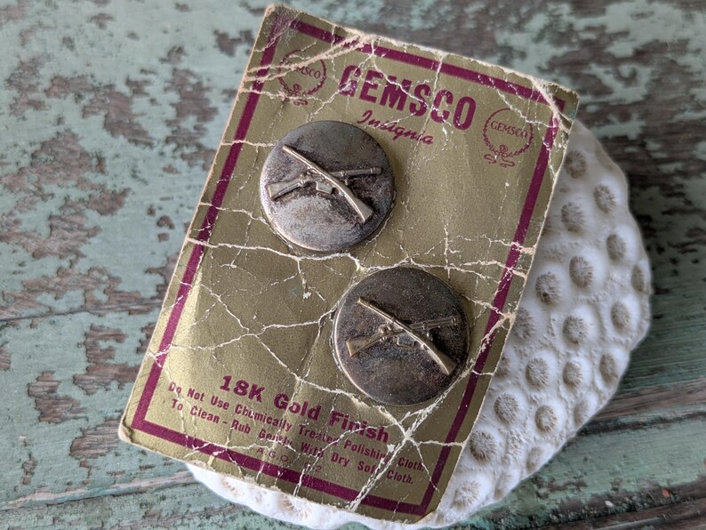 1940's Original Army Infantry Collar Discs by Gemsco - 18K Gold Finish ...