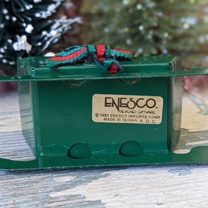 1983 Enesco Flocked Fuzzy Teddy Bears in Sleigh Holiday Sled Ornament ...