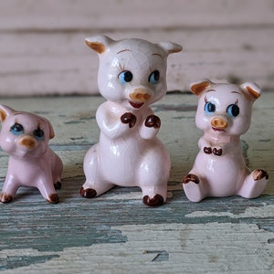 1950s !! Rare Bone China Set Playful Pigs Trio Japan Boxing Fighting ...