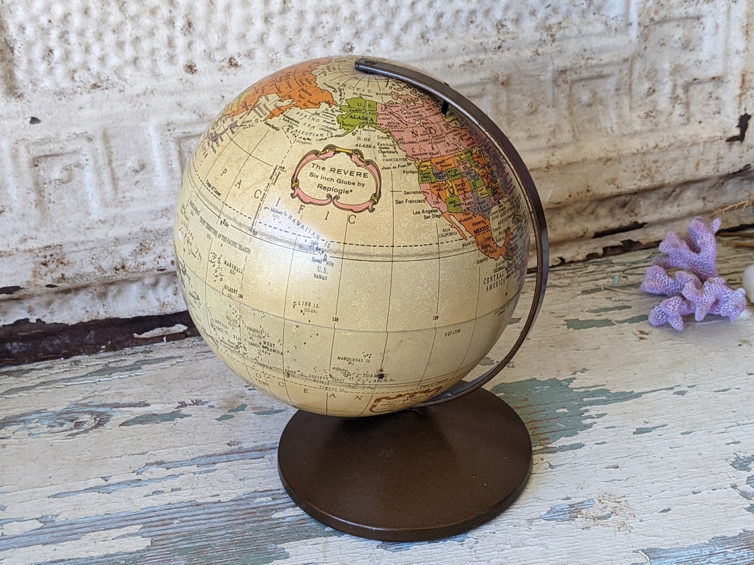 1980s Replogle Tin 6" World Globe Coin Bank the Revere !! Fun Joyful Vintage Gifts ...