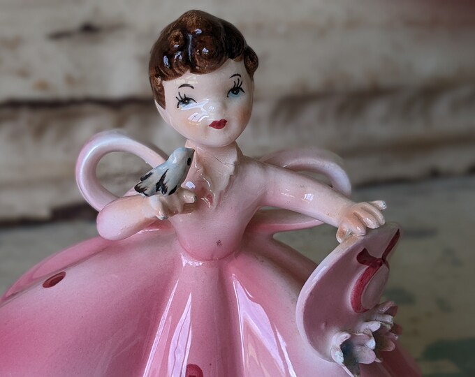1950s Lefton May Calendar Girl Figurine: Pink Polka Dot Dress, Blue ...