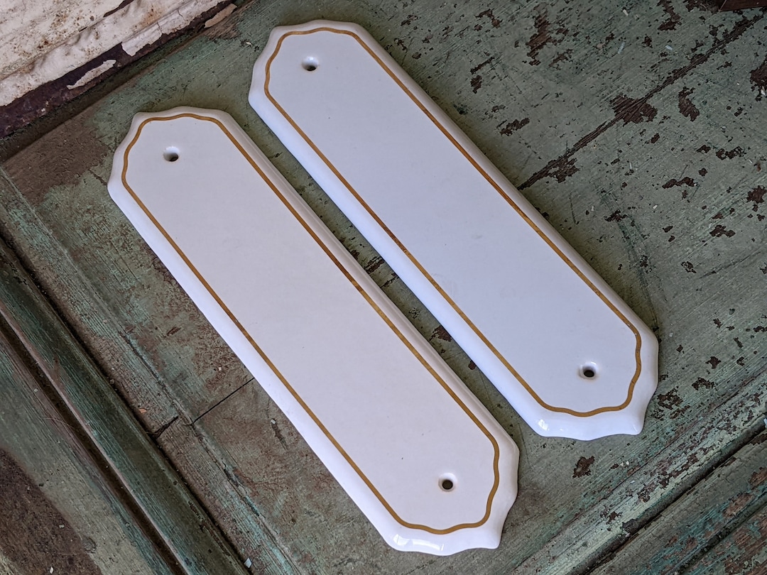 Vintage NOS White Porcelain Door Plates Gold Trim Finger Push Plates ...