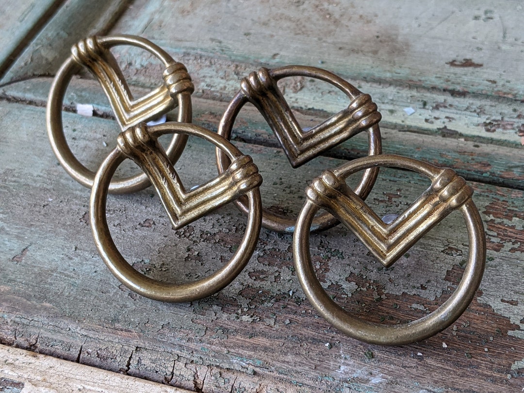 1930s !! Rare Art Deco Drawer Cabinet Ring Pulls Set of 4 Keeler Brass ...