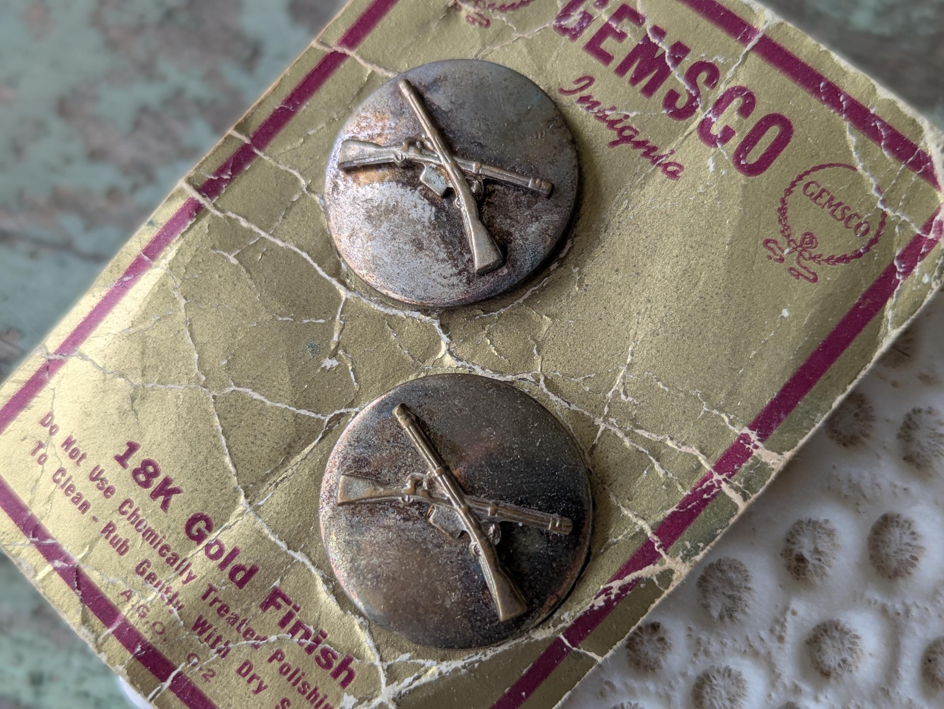 1940's Original Army Infantry Collar Discs by Gemsco - 18K Gold Finish ...