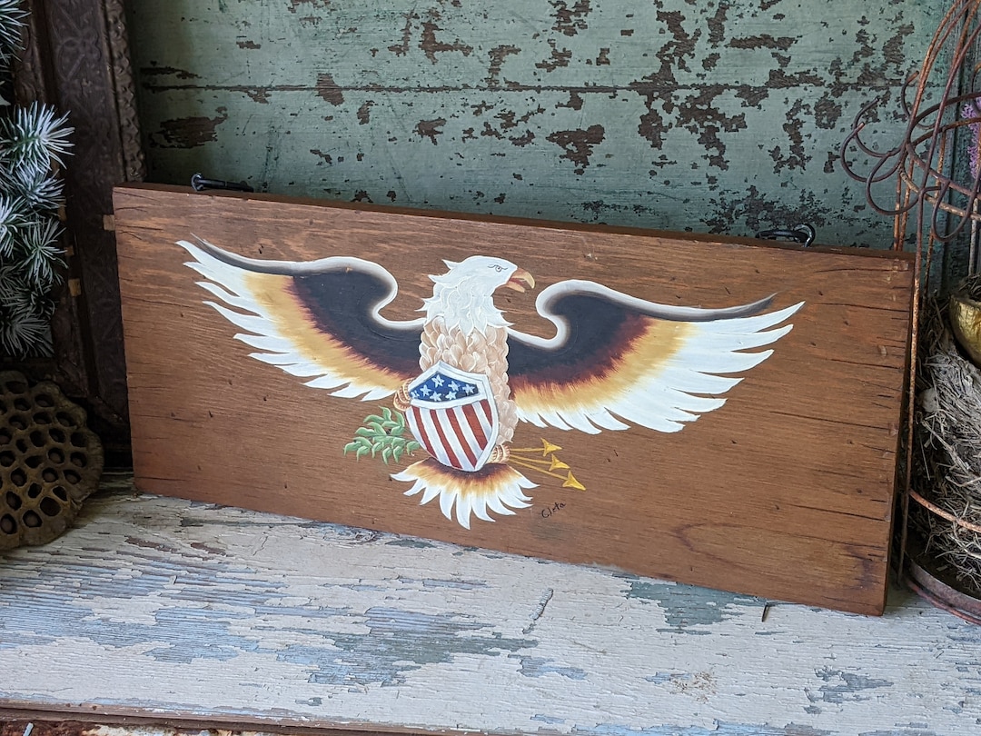 Vintage Signed American Bald Eagle Folk Art Painting on Cedar - Etsy