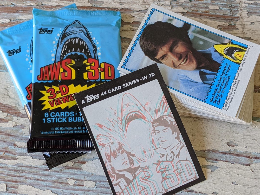 1983 Jaws 3-D Complete 44 Trading Cards by Topps + 2 Sealed Packs With ...