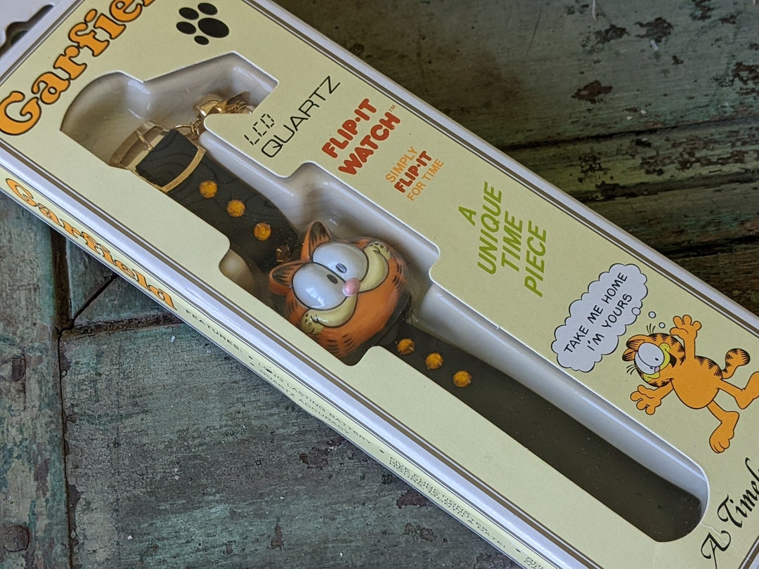 1978 Garfield !! NOS !! Working Flip-it LCD Quartz Watch W New Battery ...