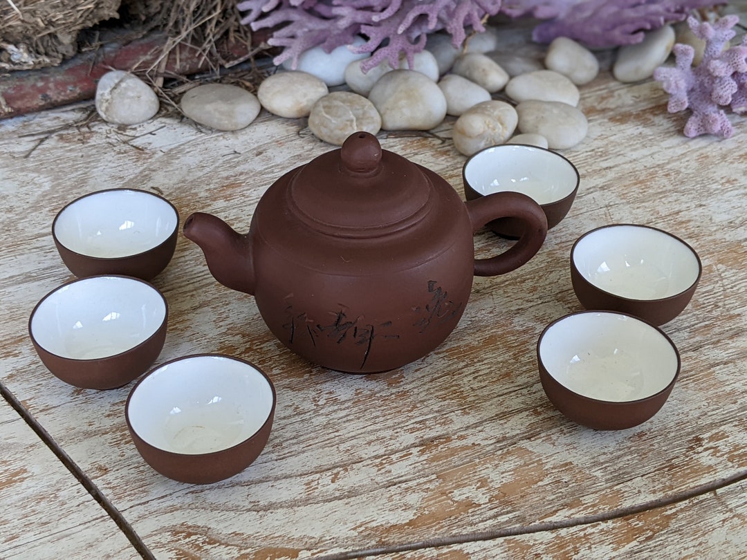 Vintage Handmade Red Clay Teapot Set With 6 Mini Cups - Etsy
