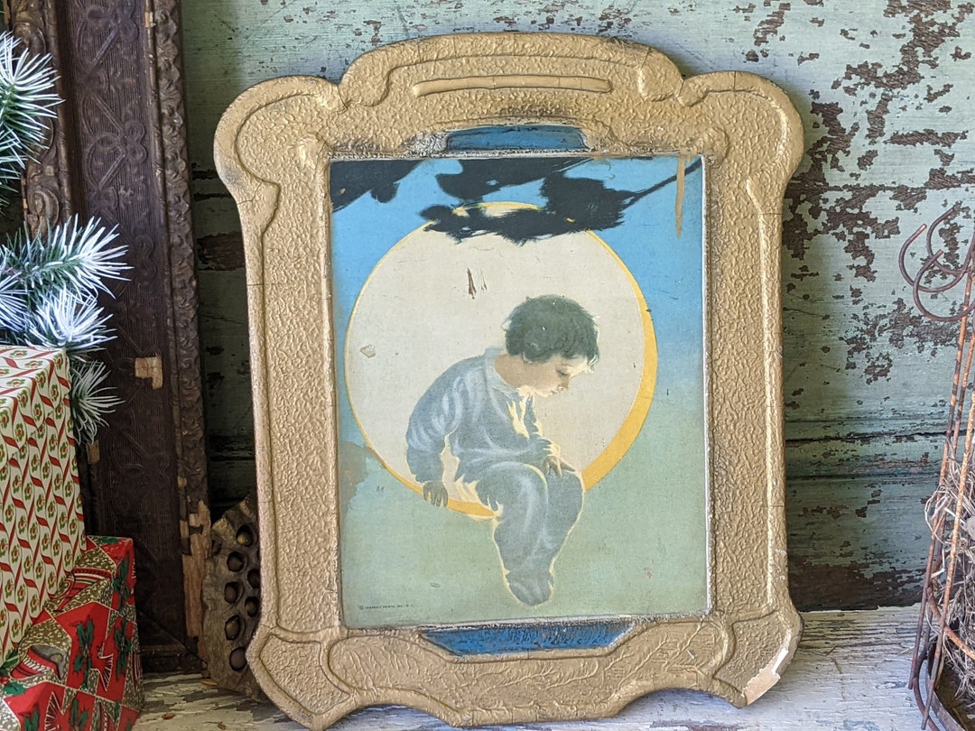 Vintage Handmade Wall Art Wooden Gesso Plaster Frame Print by Victor C ...