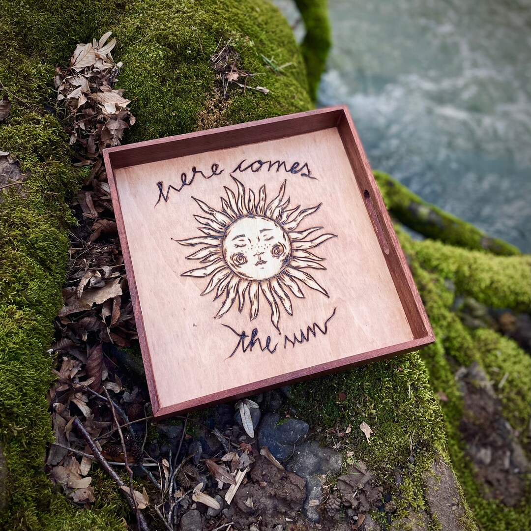 Wood Burned Tray, Hippie Sun Tray, Mushroom Tray, Flower Tray ...