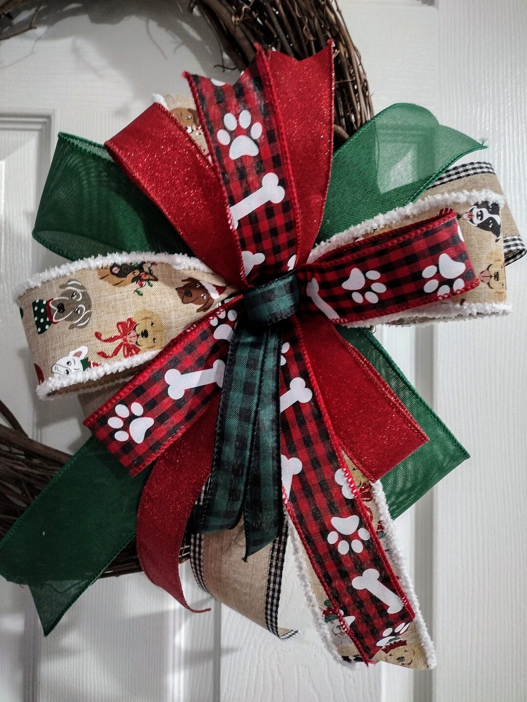 Christmas Dog Paw Bow for a Wreath, Dog Paw Bow for a Lantern, Bow for ...