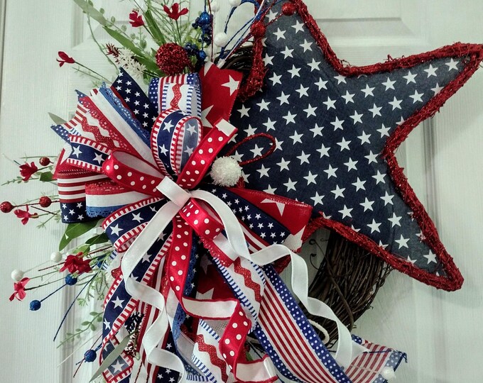 Patriotic Star Wreath: 4th of July, Veterans Day Door Decor - Etsy