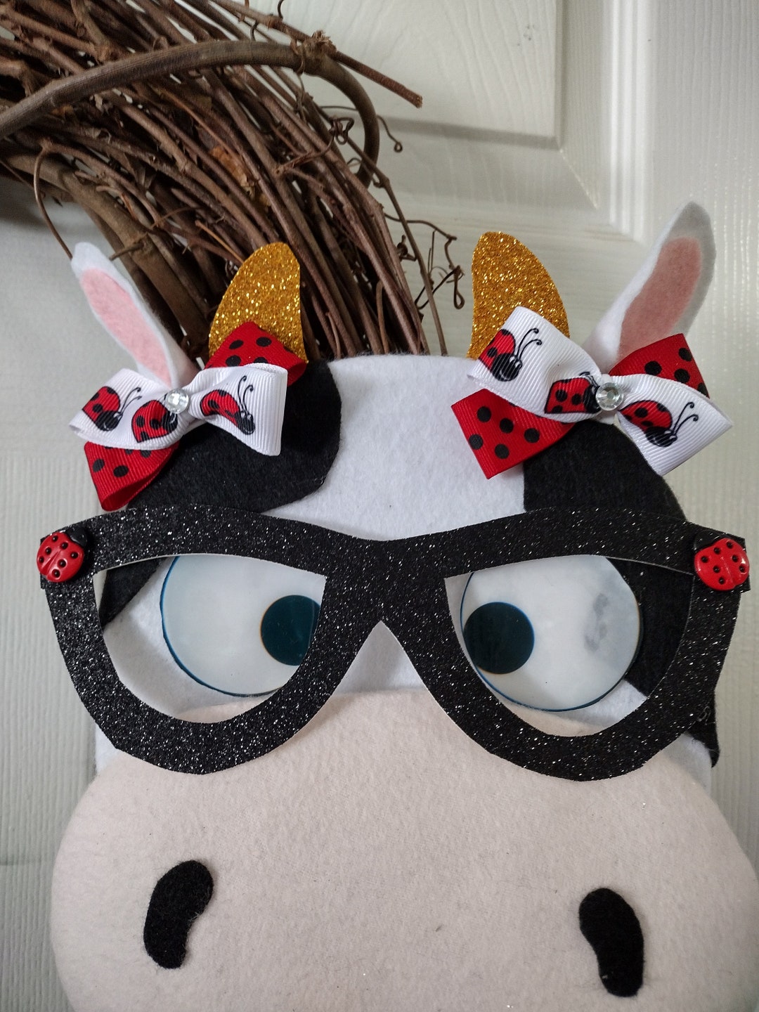 Summer Cow Wreath Attachment, Ladybug Cow Decor, Farmhouse Decor, Cow ...