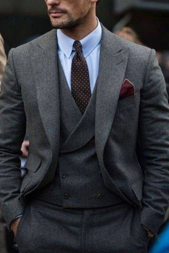 Suits For Men Charcoal Grey 3 Piece Suitsslim Fit Suits Etsy