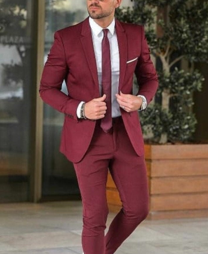 Men Suits Maroon Slim Fit Suits Wedding Groom Suits Formal - Etsy