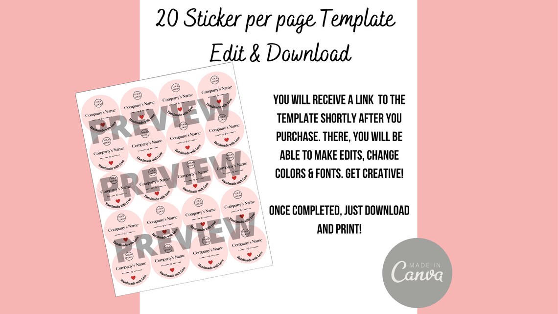2 Label 20 per Page Editable Template Handmade With - Etsy