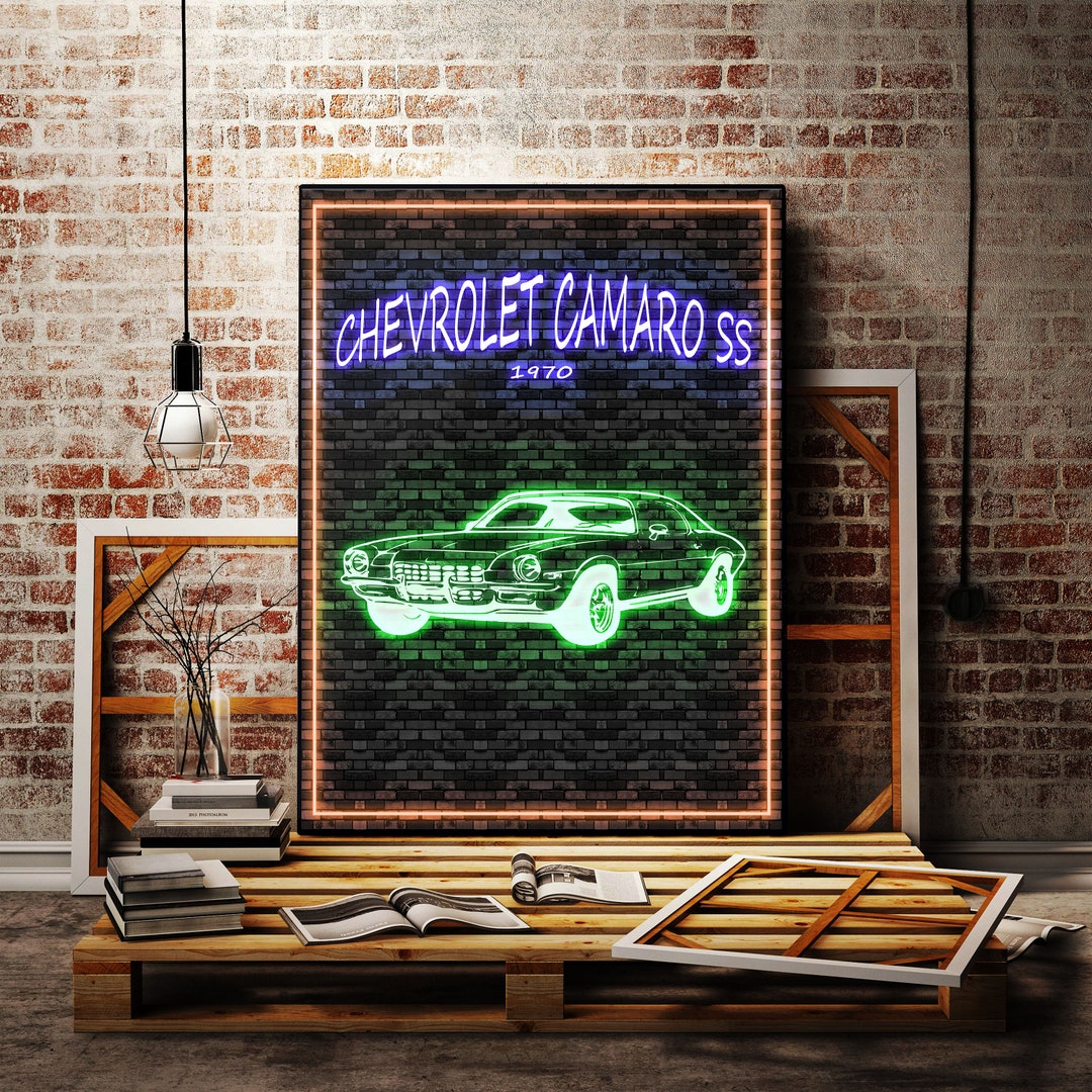 1970 Chevrolet Camaro SS Glow Neon Car Poster. Neon Effect Car ...