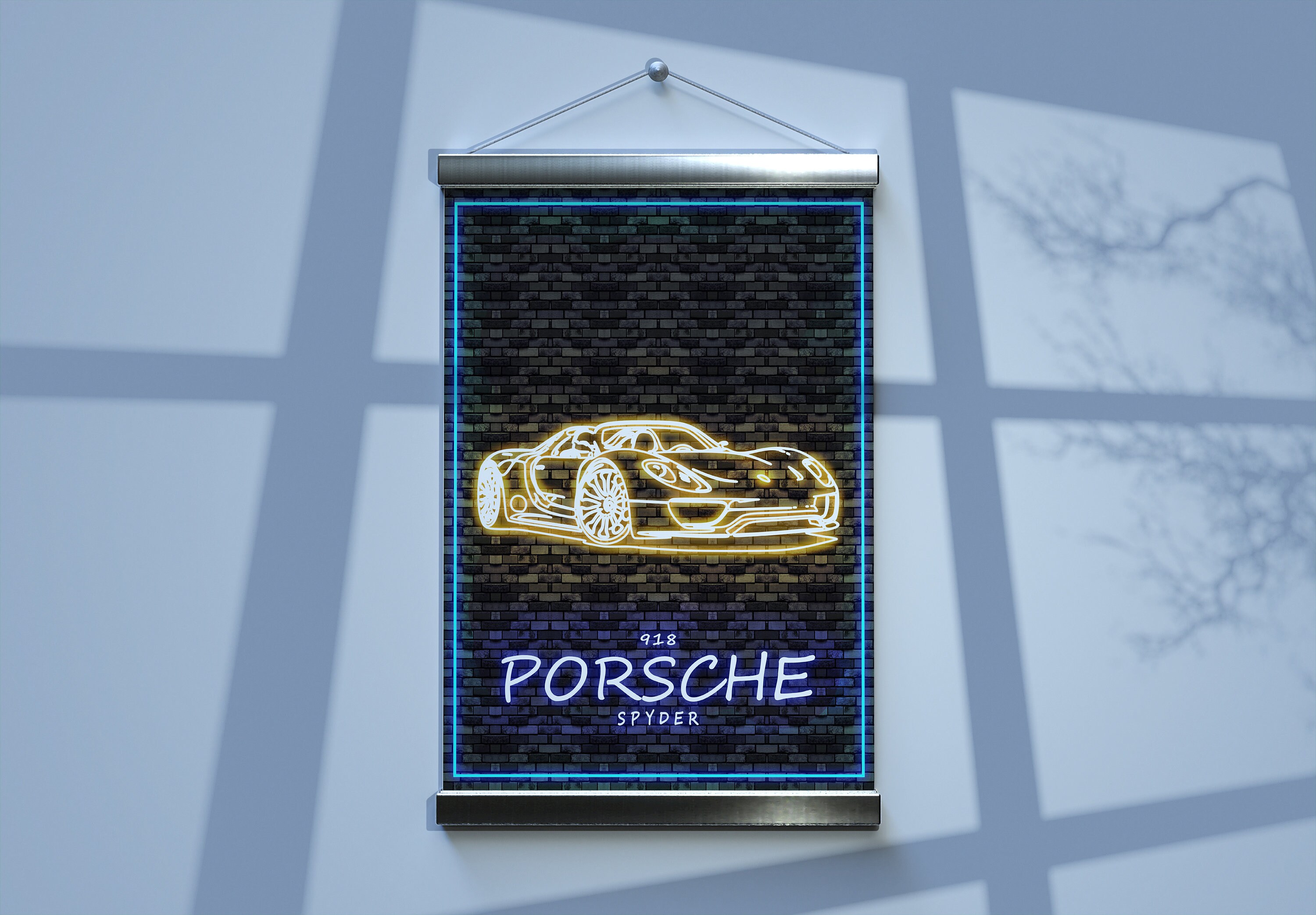 Porsche 918 Spyder Glow Neon Car Poster. Neon Effect Car Printable Wall ...