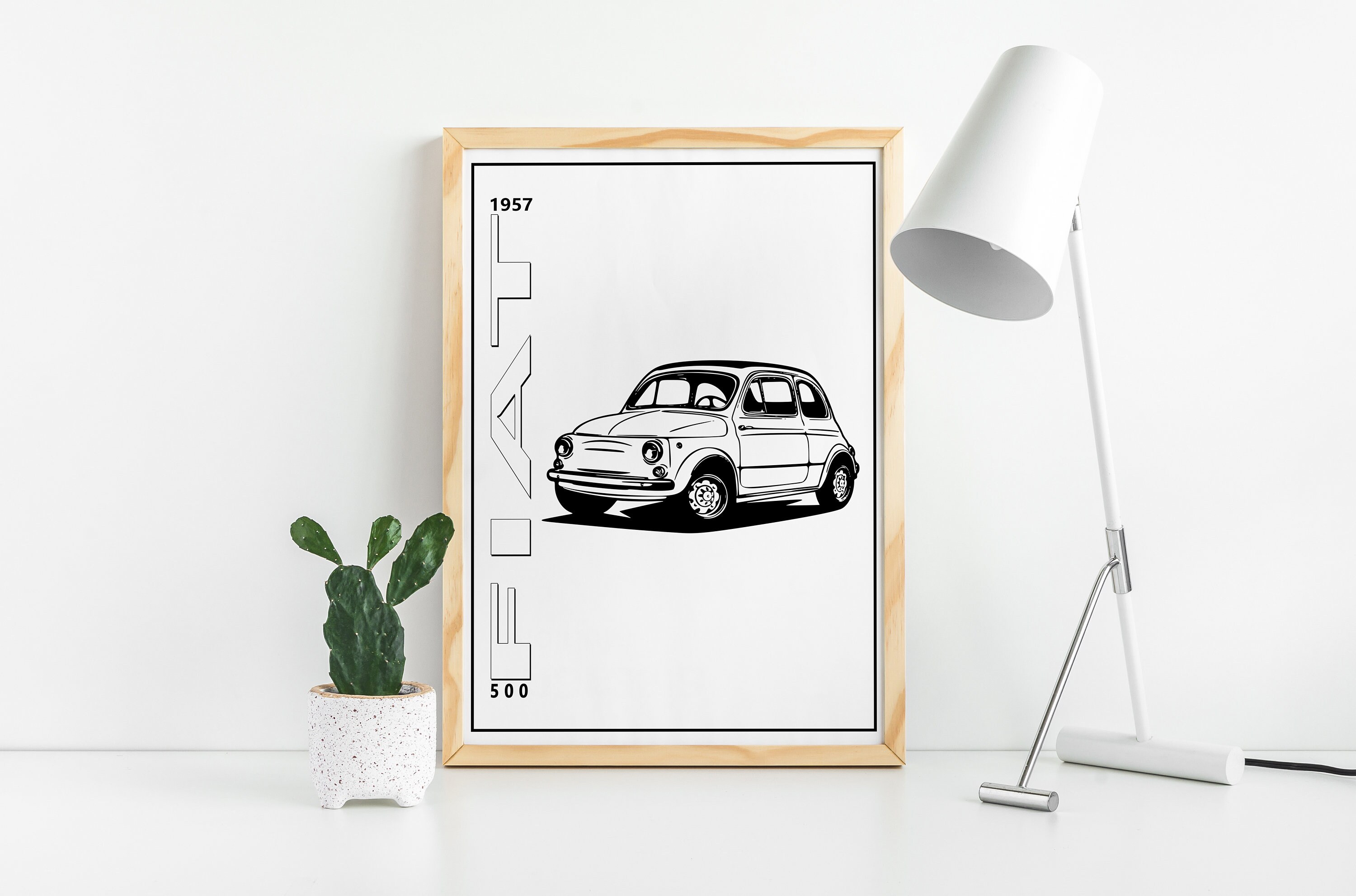 1957 Fiat 500 Black and White Cartoon Car Poster. Line Drawing - Etsy