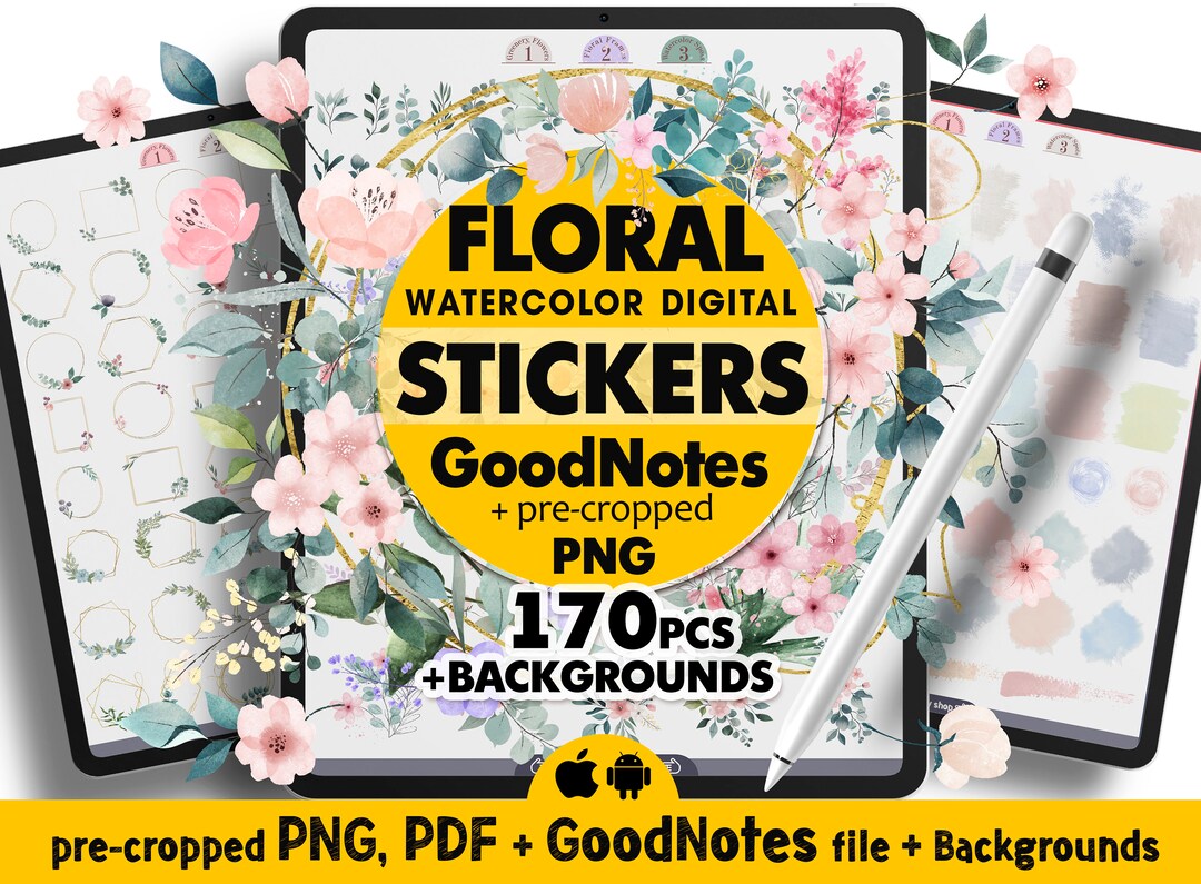 Floral Goodnotes Planner Stickers Digital Download, Digital Watercolor ...
