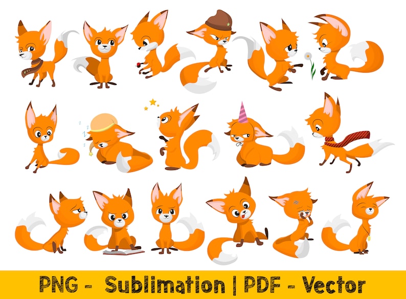 Baby Fox Png Designs Cute Fox Clipart Cartoon Fox Png Files - Etsy